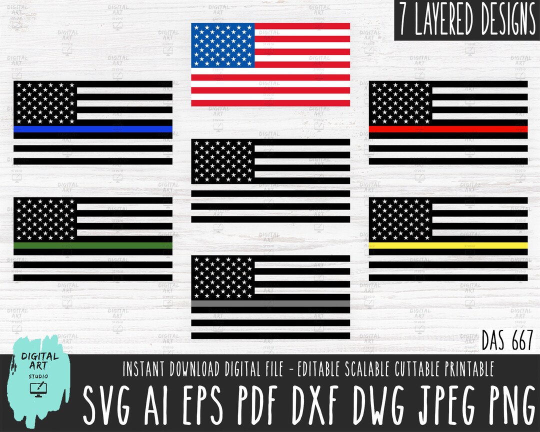 Thin Line American Flag Bundle SVG PNG (digital Download) - Etsy