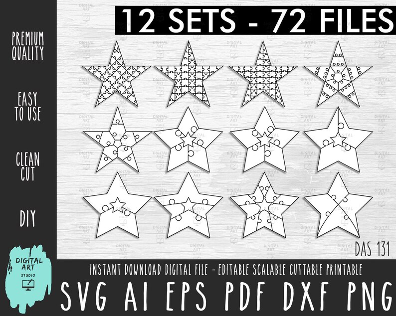 Star Puzzle Template, SVG, PNG, PDF, Cricut, Silhouette (digital ...