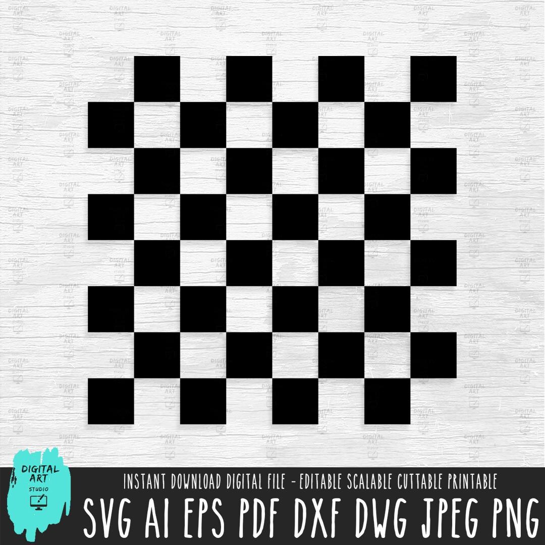 Black Checker Pattern SVG, Seamless Checkerboard Vector (digital ...