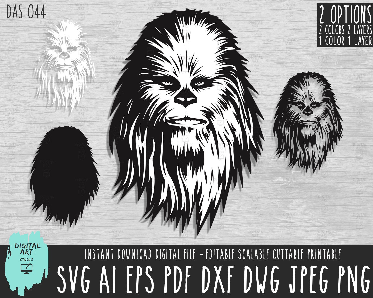 Chewbacca face svg layered Disney Star Wars Vector Digital | Etsy