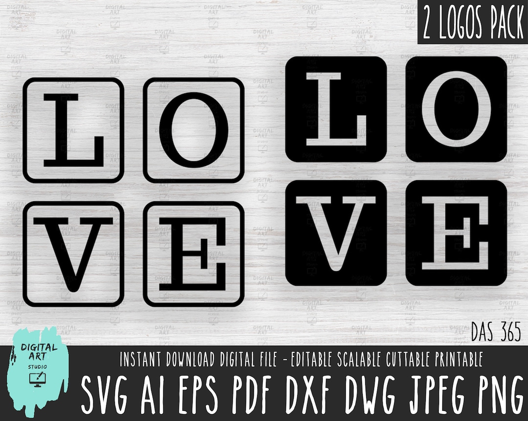 2 Love Signs SVG, Love Cube Vector File, Love Script Silhouette Cricut ...