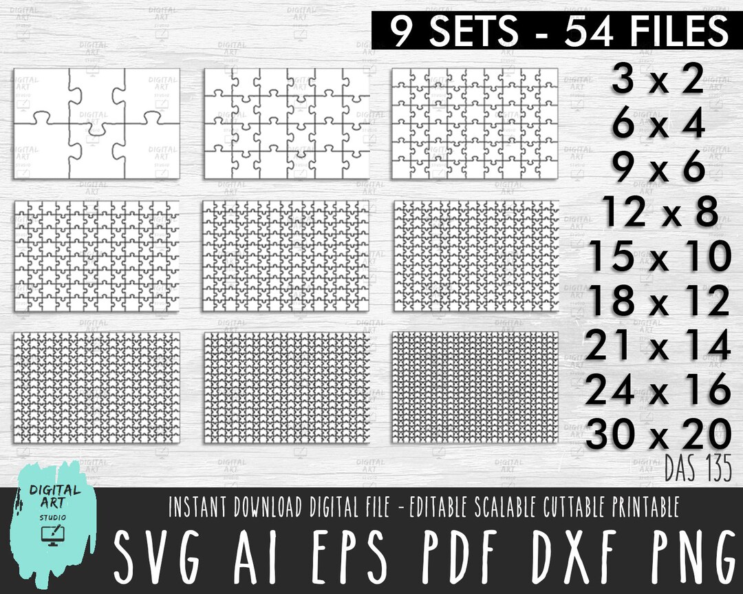 9 Sets Puzzle Jigsaw Templates Svg Pdf Dxf Png Ai Eps Files,scalable ...