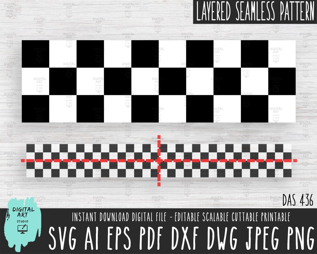 Checkered Pattern 3 Lines Layered SVG, Seamless Checker Black White ...