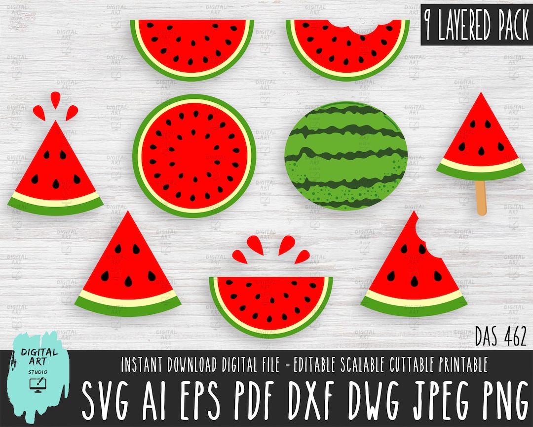 9 Watermelon Layered Bundle SVG, Watermelon Vector File, Watermelon ...