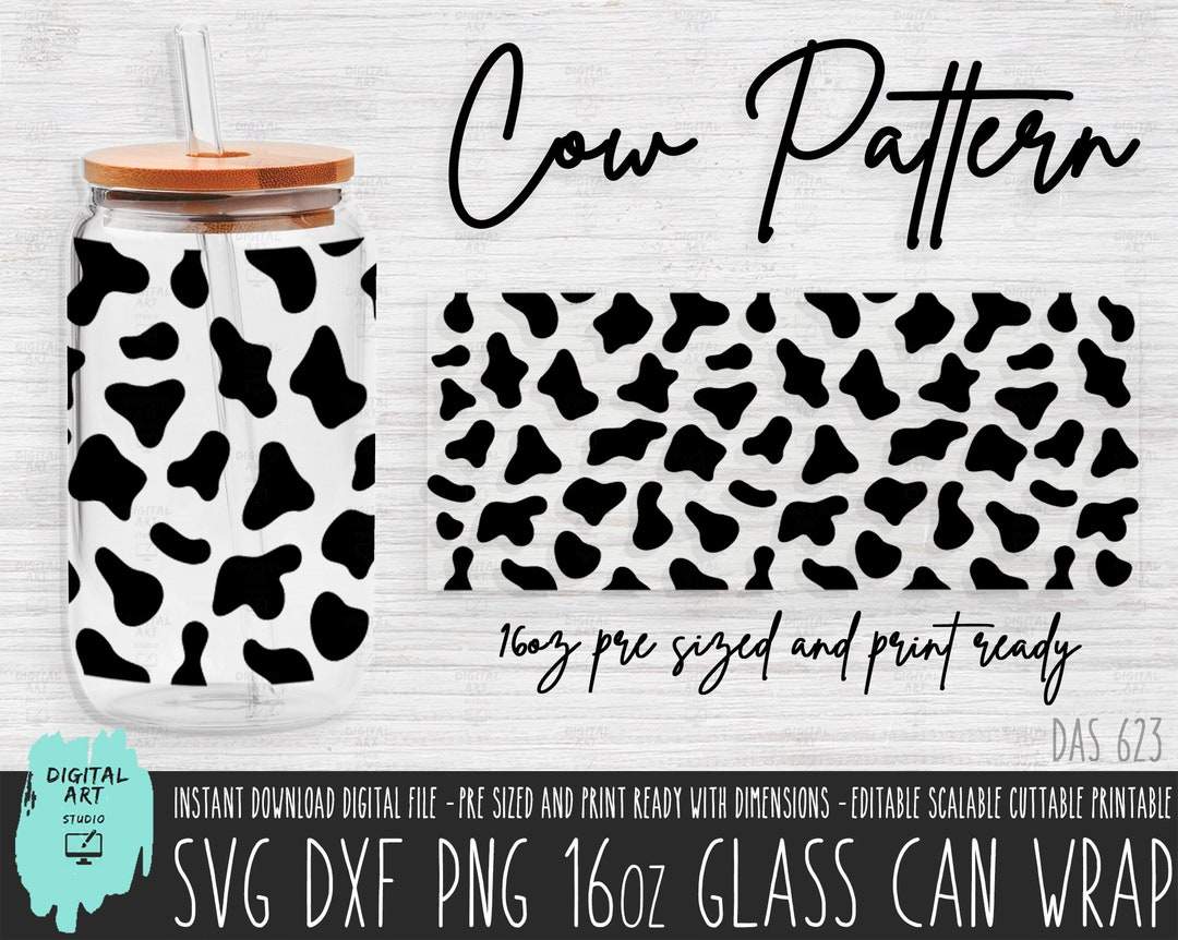 COW 16oz Glass Can Wrap, Cow Print Cut File, Cow Libbey Sublimation ...