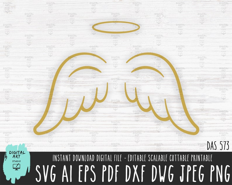 ANGEL WINGS HALO Svg Gold Wings Vector File Memorial Angel - Etsy