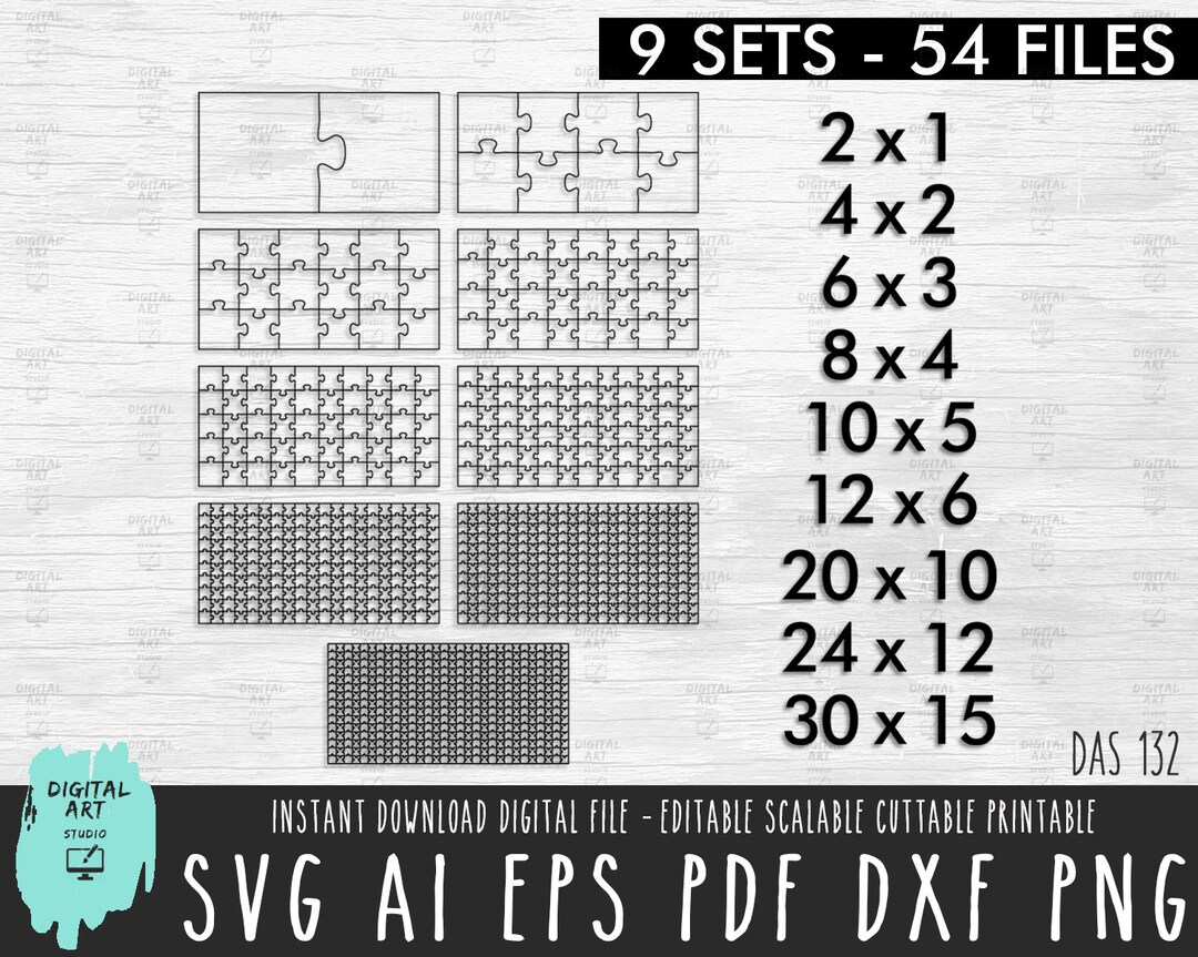 9 Sets Puzzle Jigsaw Templates Svg Pdf Dxf Png Ai Eps Files,scalable ...