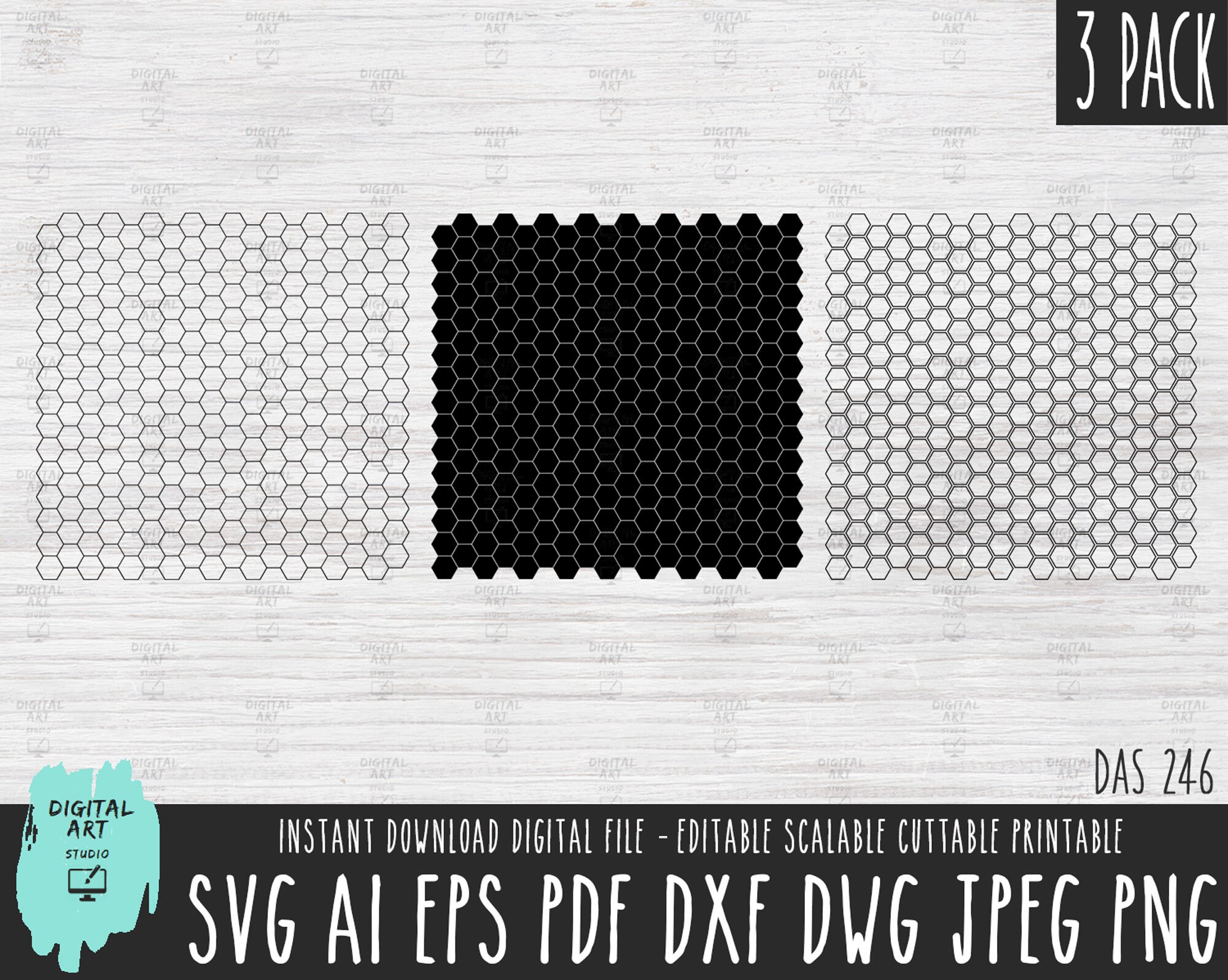 3 Honeycomb Pattern Pack SVG Honeycomb Vector File Hexagon - Etsy