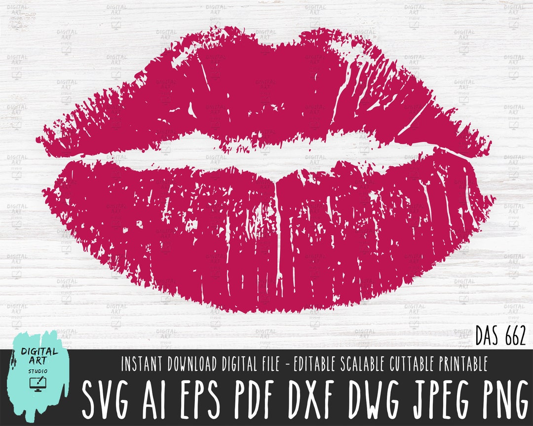 RED LIPS Svg, Sexy KISS Vector File, Red Lips Png, Kiss Distressed ...