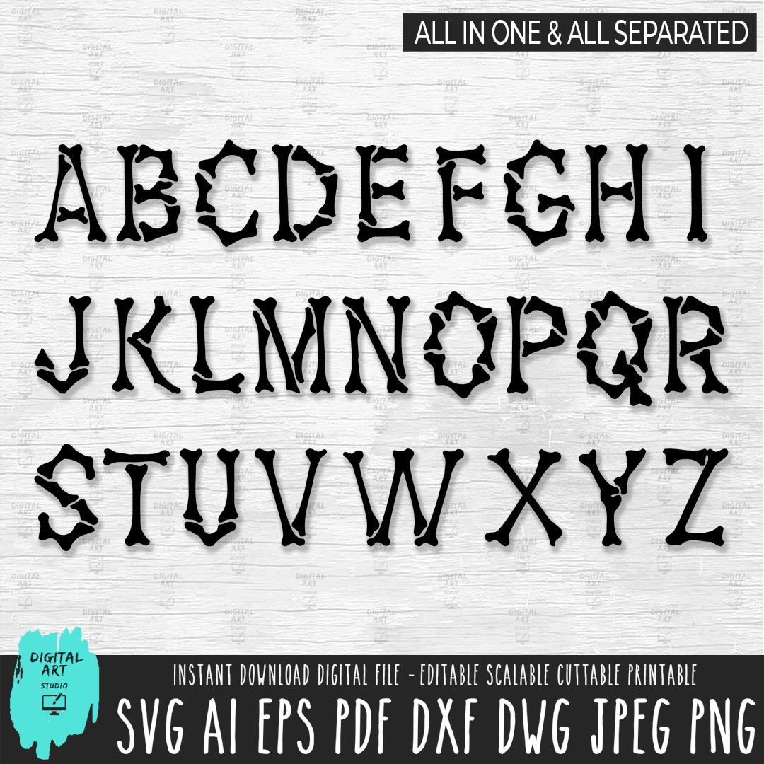 BONES ALPHABET SVG, Scary Halloween Letters Handlettered Skeleton for ...