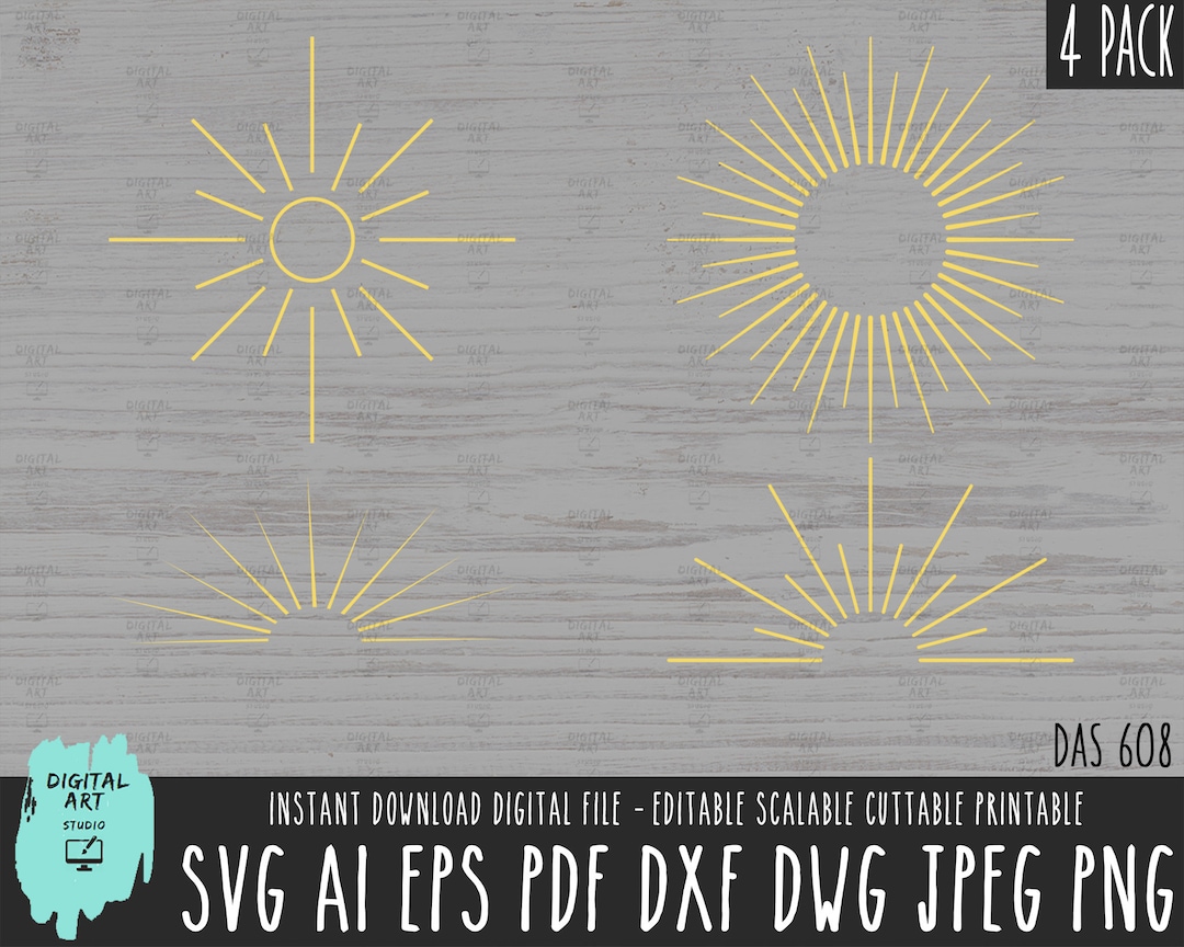 Art DECO SUN Pack Svg, Art DECO Sun Bundle Png, Retro Sun Vector Cut ...