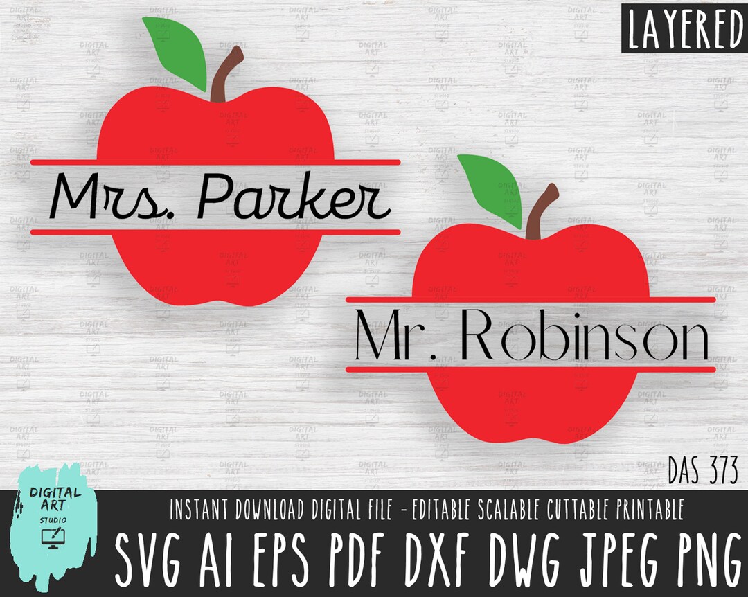 Teacher Apple Monogram Layered SVG, Student Apple Monogram Vector File ...