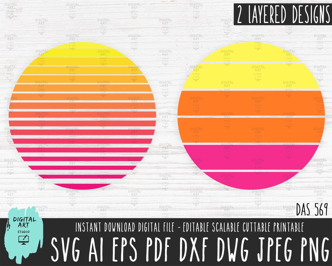 2 RETRO Sun Pack SVG, GROOVY Sun Vector Cut File, Sun Digital Download ...