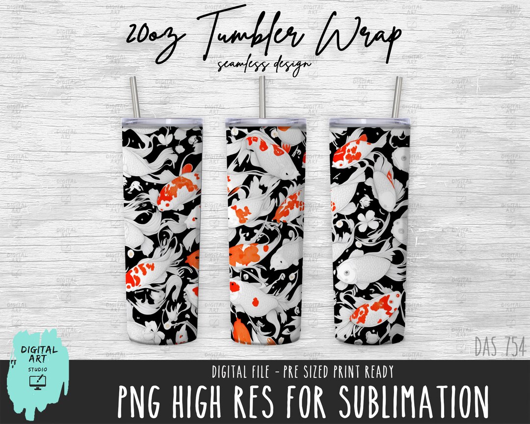 KOI Fish Carpio 20oz Skinny Tumbler SEAMLESS WRAP Design Png, Print ...