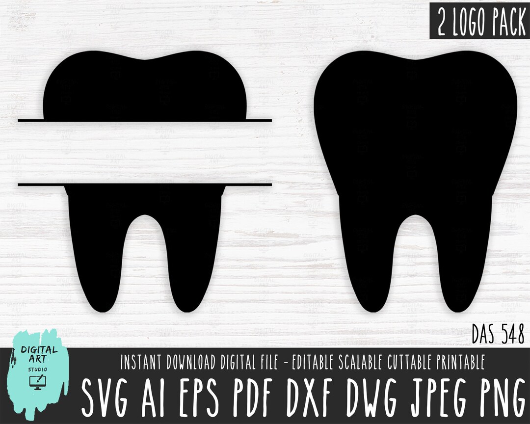 Tooth and Tooth Monogram Pack SVG, Silhouette Vector File, Teeth Cricut ...