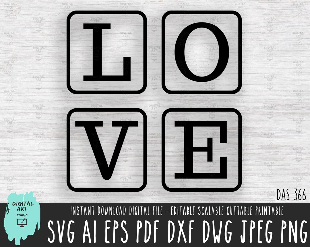 Love Outline SVG, Love Cube Vector File, Love Script Silhouette Cricut ...