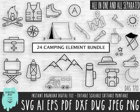 24 Camp Icon Logo Bundle SVG Camping Element Vector File - Etsy