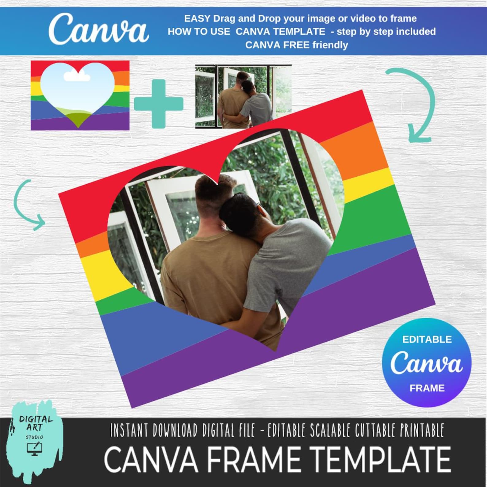 Rainbow Heart Canva Frame Template, Love Portrait (digital Download) - Etsy