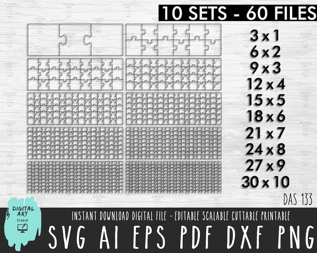 10 Sets Puzzle Jigsaw Templates Svg Pdf Dxf Png Ai Eps Files,scalable ...