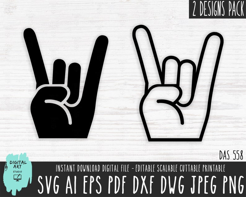 Rock Hands 2 Pack SVG Silhouette Vector File Rock Music Hand - Etsy