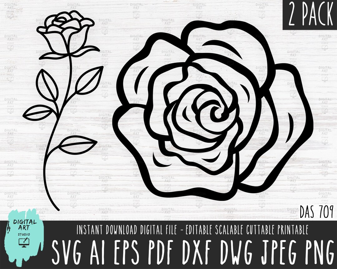 2 ROSES Svg, ROSE PACK, Rose Flower Vector File, Rose Cricut Silhouette ...