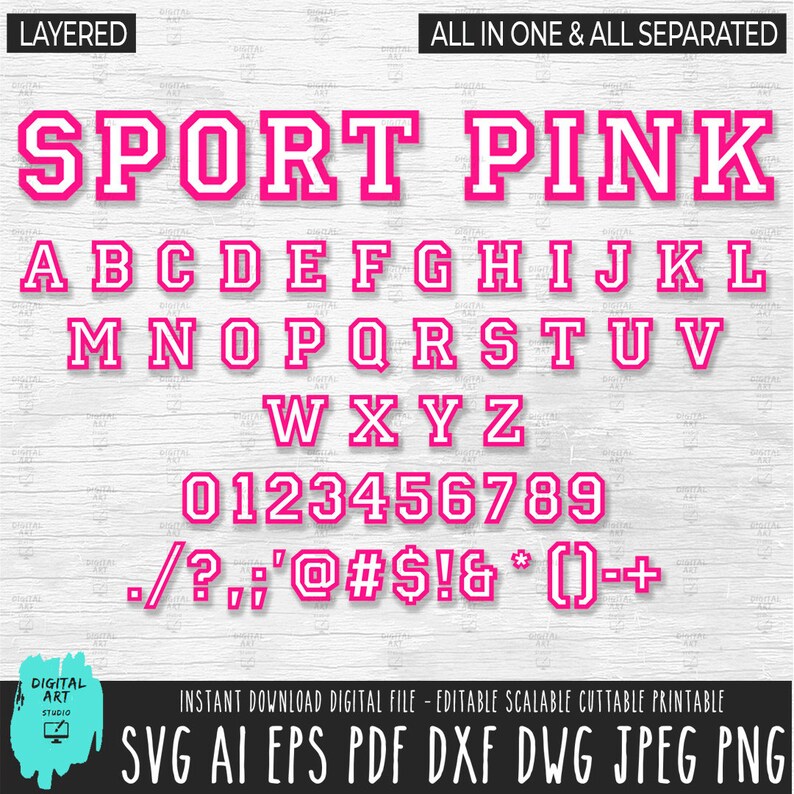 Pink Varsity Font, College Letters, Numbers (digital Download) - Etsy
