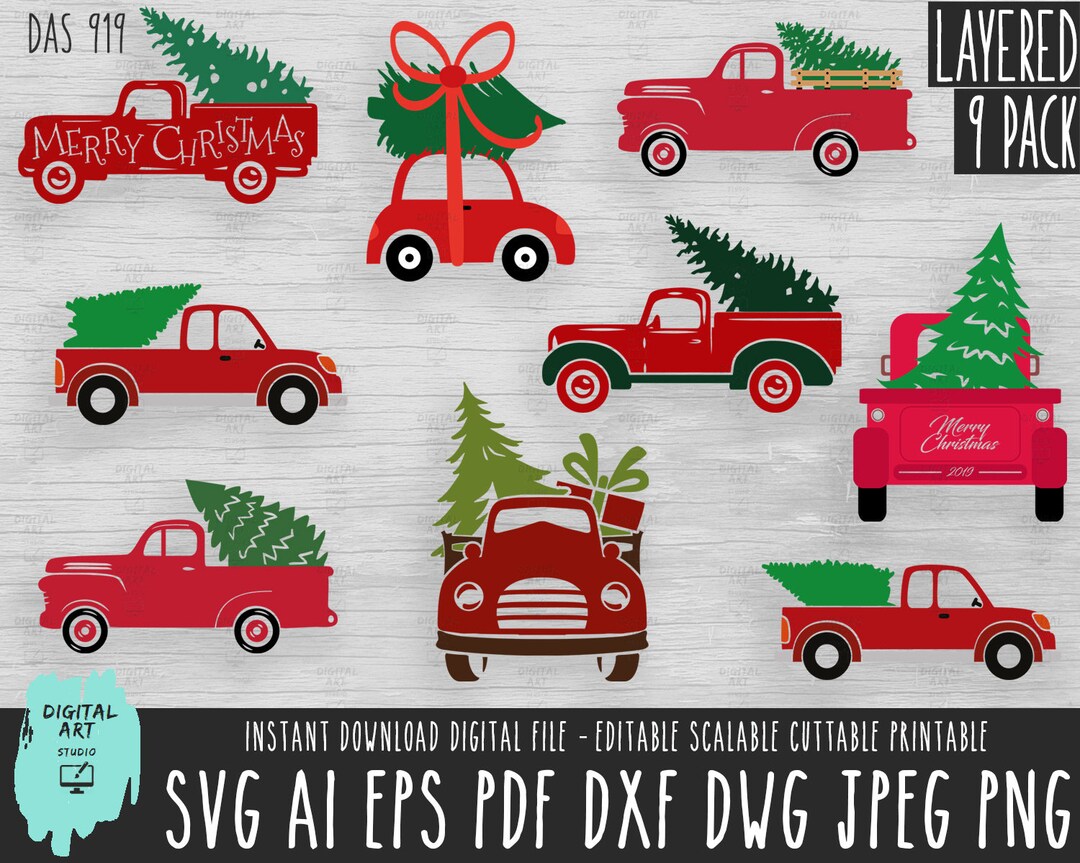 Christmas Truck Tree Bundle SVG, Christmas Truck Tree Pack Vector File ...