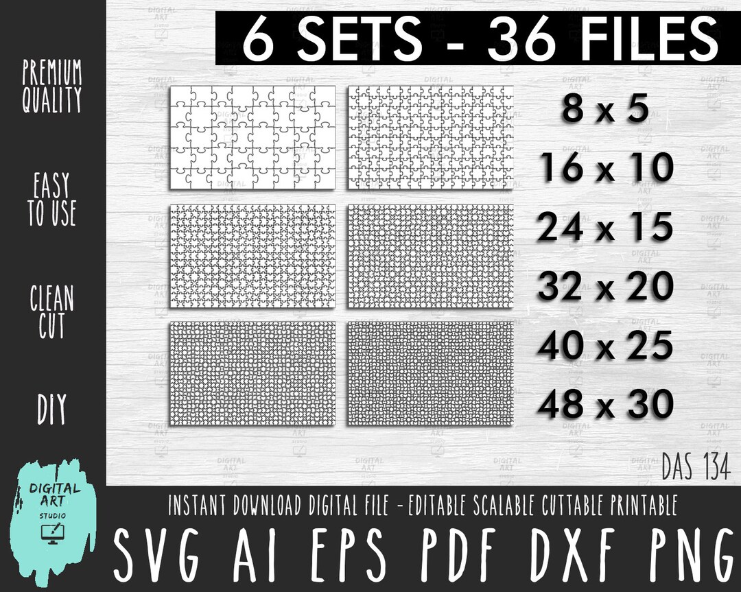 6 Sets Puzzle Jigsaw Templates Svg Pdf Dxf Png Ai Eps Files,scalable ...