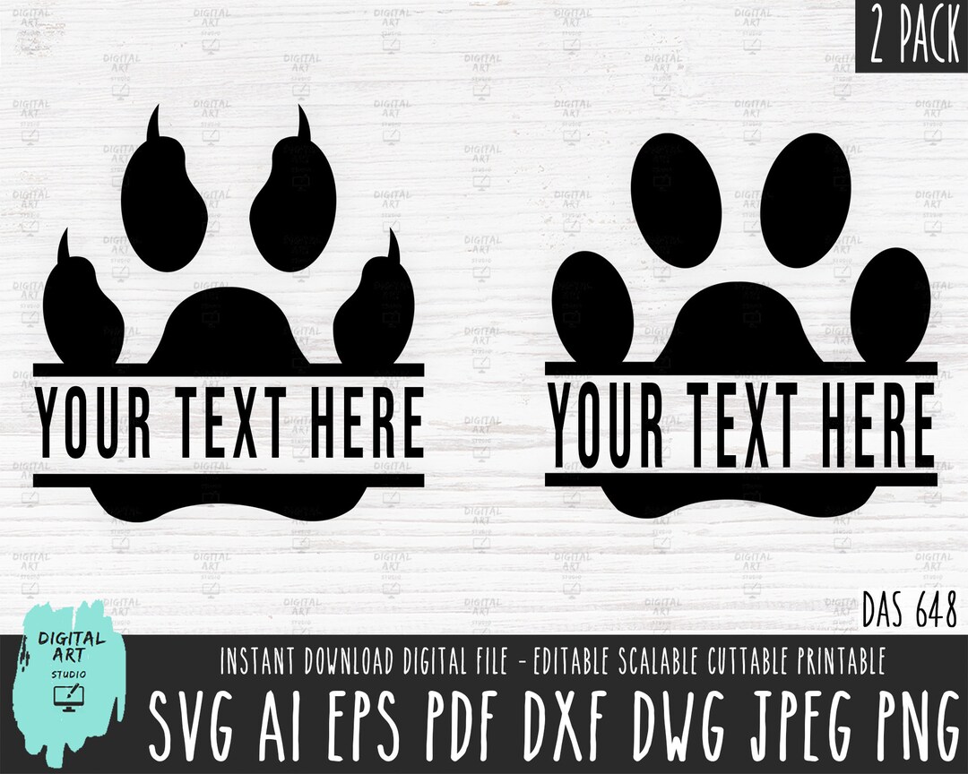 DOG CAT Paw Monogram PACK Svg Dog Paw Vector Paw Cricut Dog Footprint ...