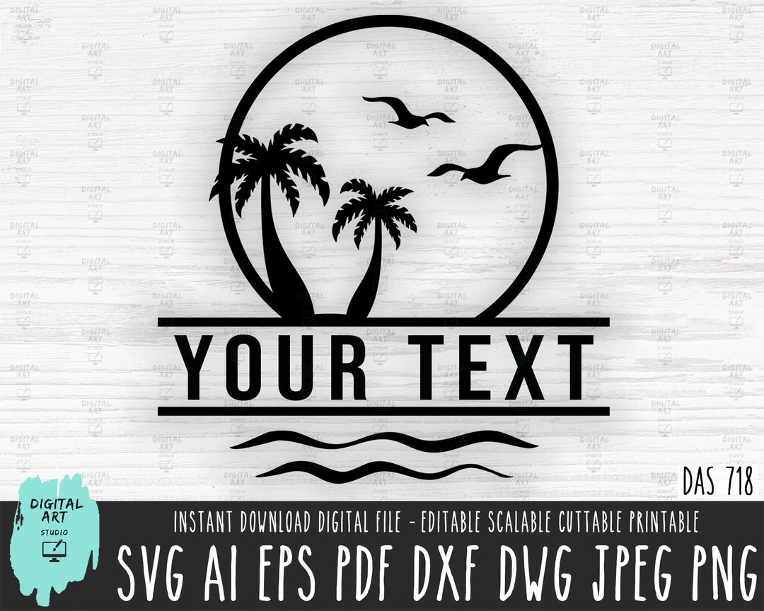 BEACH MONOGRAM Svg SUNSET Split Monogram Vector File Palm Monogram ...