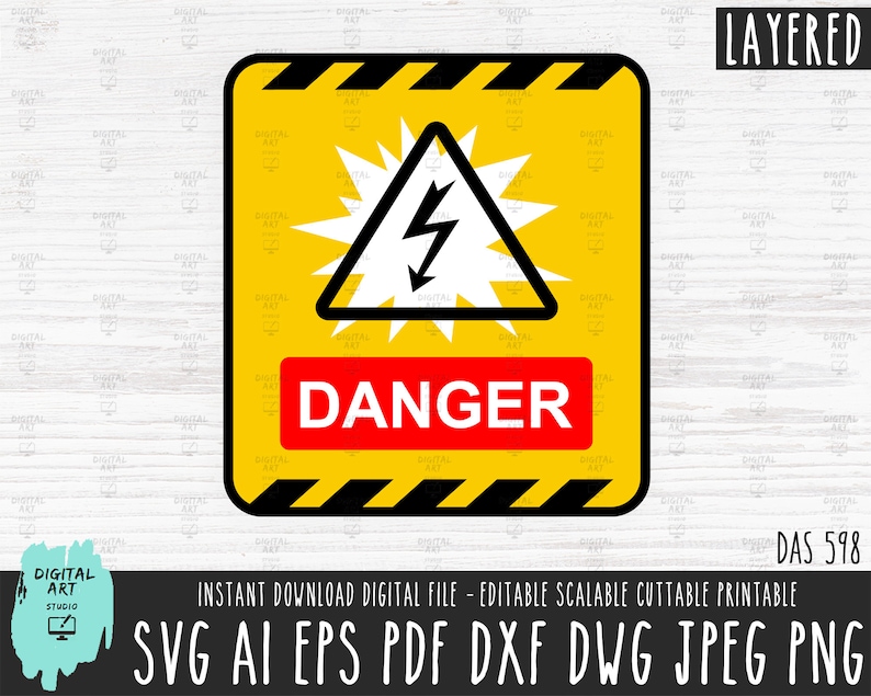 DANGER Lightning Sign Svg Danger Png Voltage Sign Vector File Power Cut ...