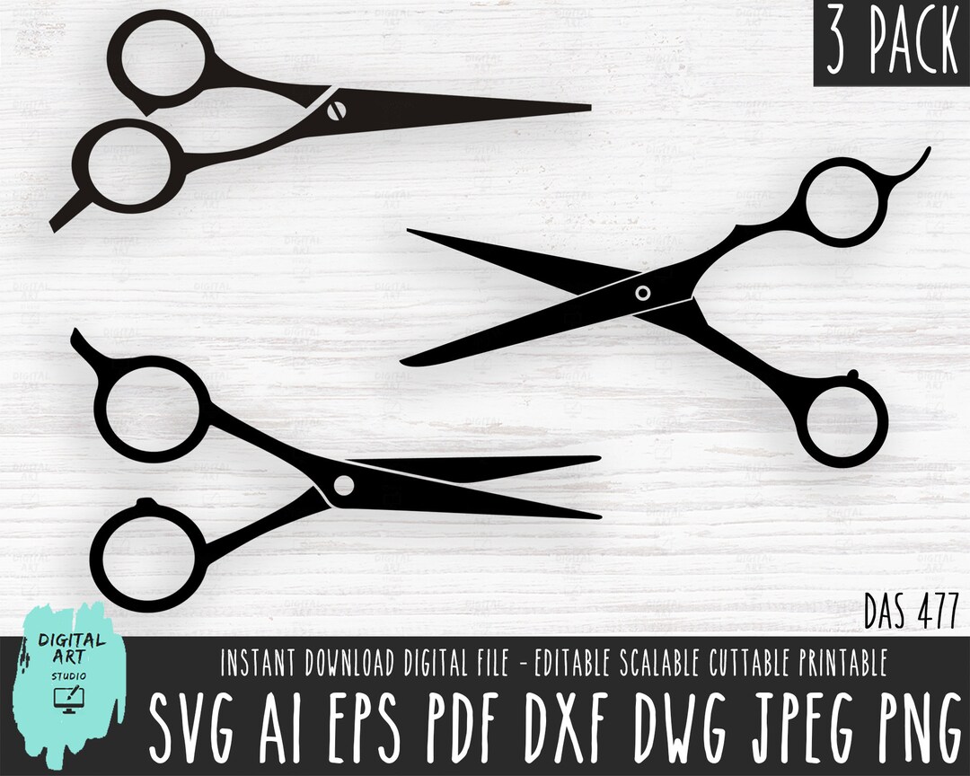 3 Scissors Solid Bundle SVG, Scissor Silhouette Editable Vector File ...