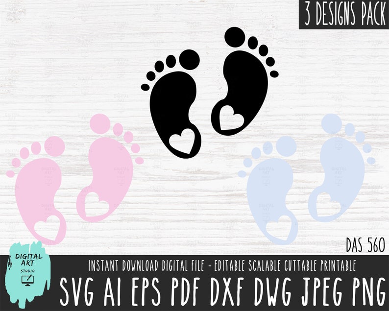 Footprints Heart Pack SVG Silhouette Vector File Baby - Etsy