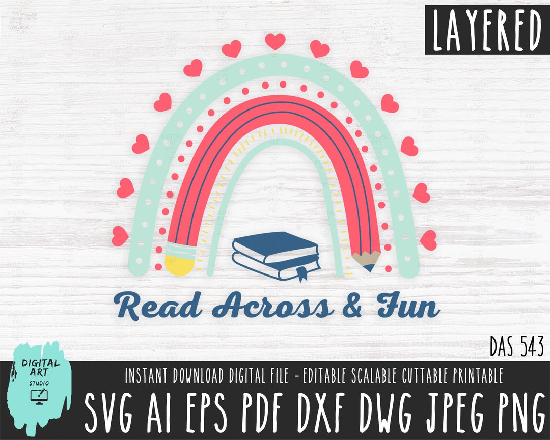 Read Across & Fun SVG, Layered Silhouette Vector File, Read Across and ...