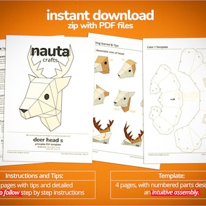 PDF Deer Papercraft Template / Low Poly / Deer Paper / Deer Head / Deer ...