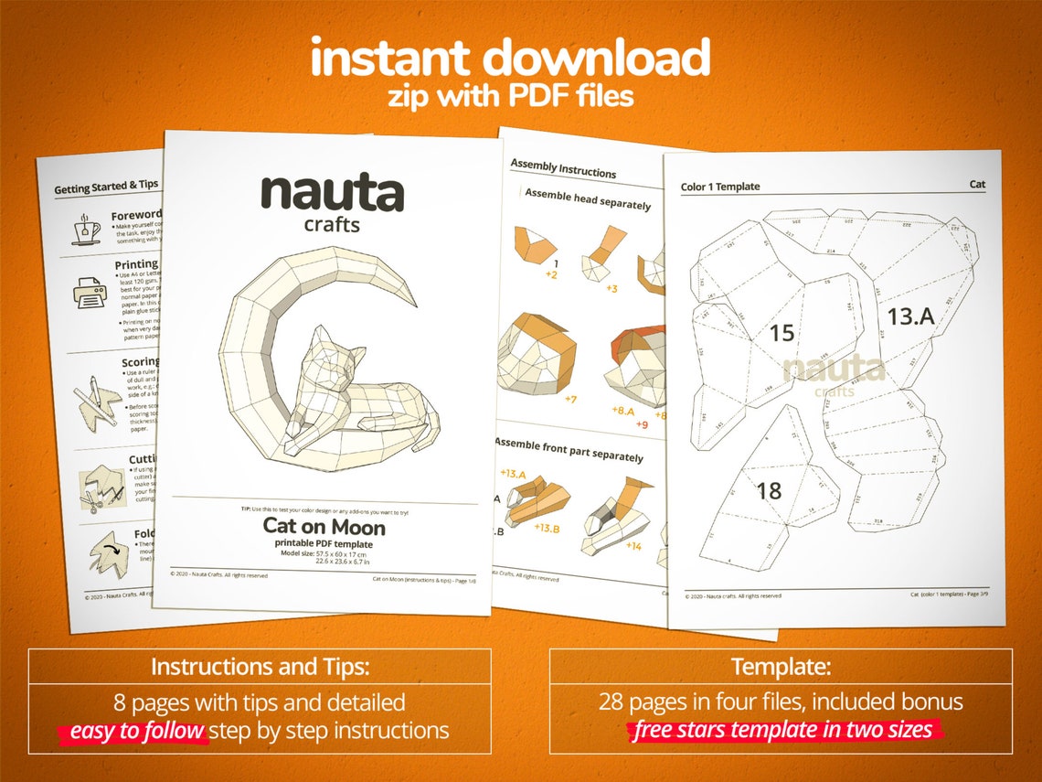 Cat on Moon papercraft / kitten Low Poly / 3D papercraft | Etsy