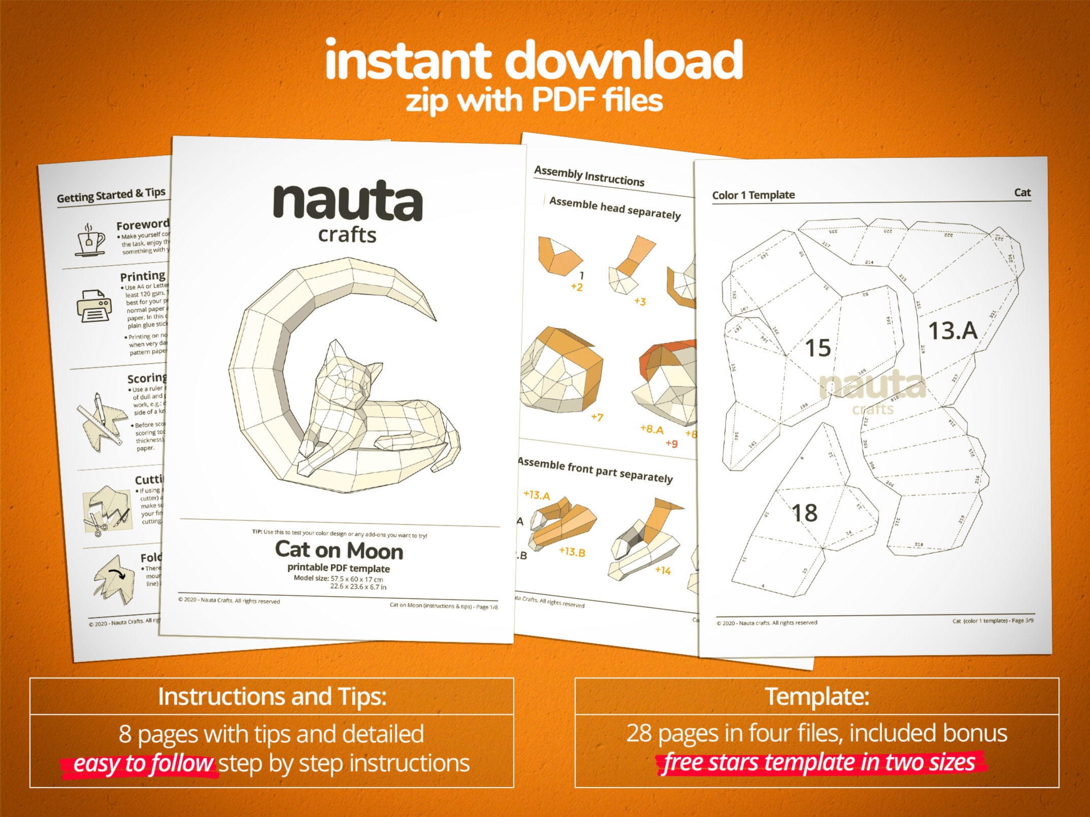 Cat on Moon Papercraft / Kitten Low Poly / 3D Papercraft - Etsy