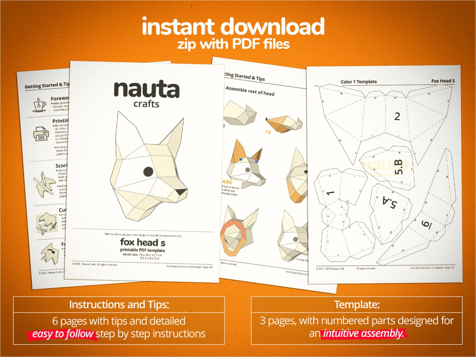 PDF Template Fox Papercraft / Low Poly / Fox Paper / Fox Head - Etsy Sweden