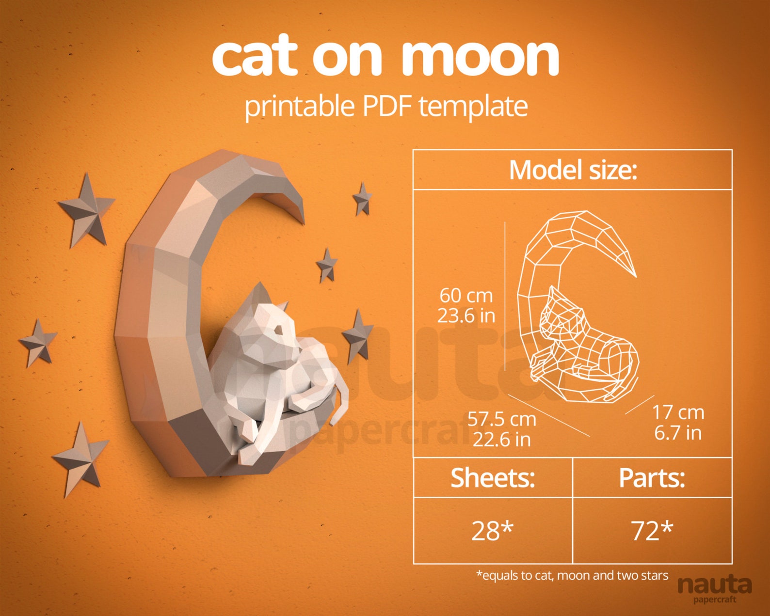 Cat on Moon papercraft / kitten Low Poly / 3D papercraft | Etsy