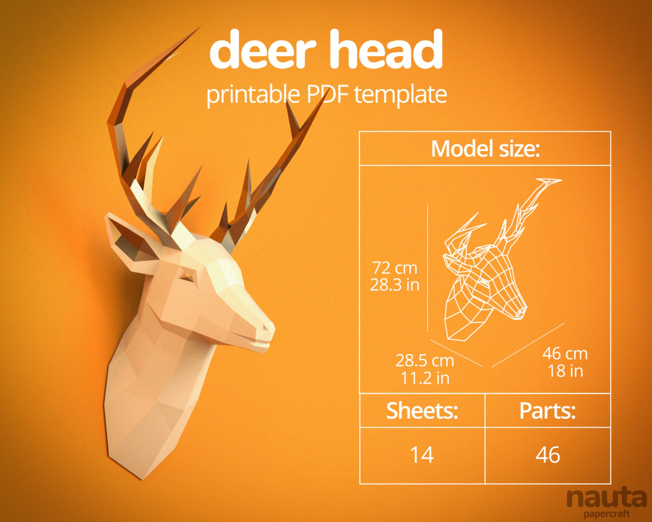Deer Papercraft Head / Low Poly / 3D Papercraft / Animal - Etsy