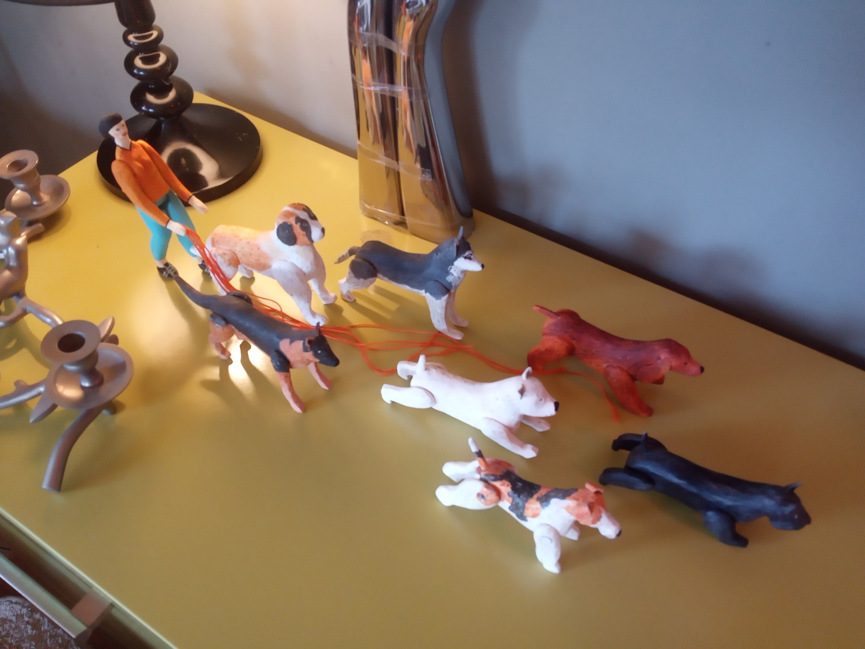 Wood Dog Figurine Set,wooden Dogs Statuette, Wood Carved Figurine, Dogs ...