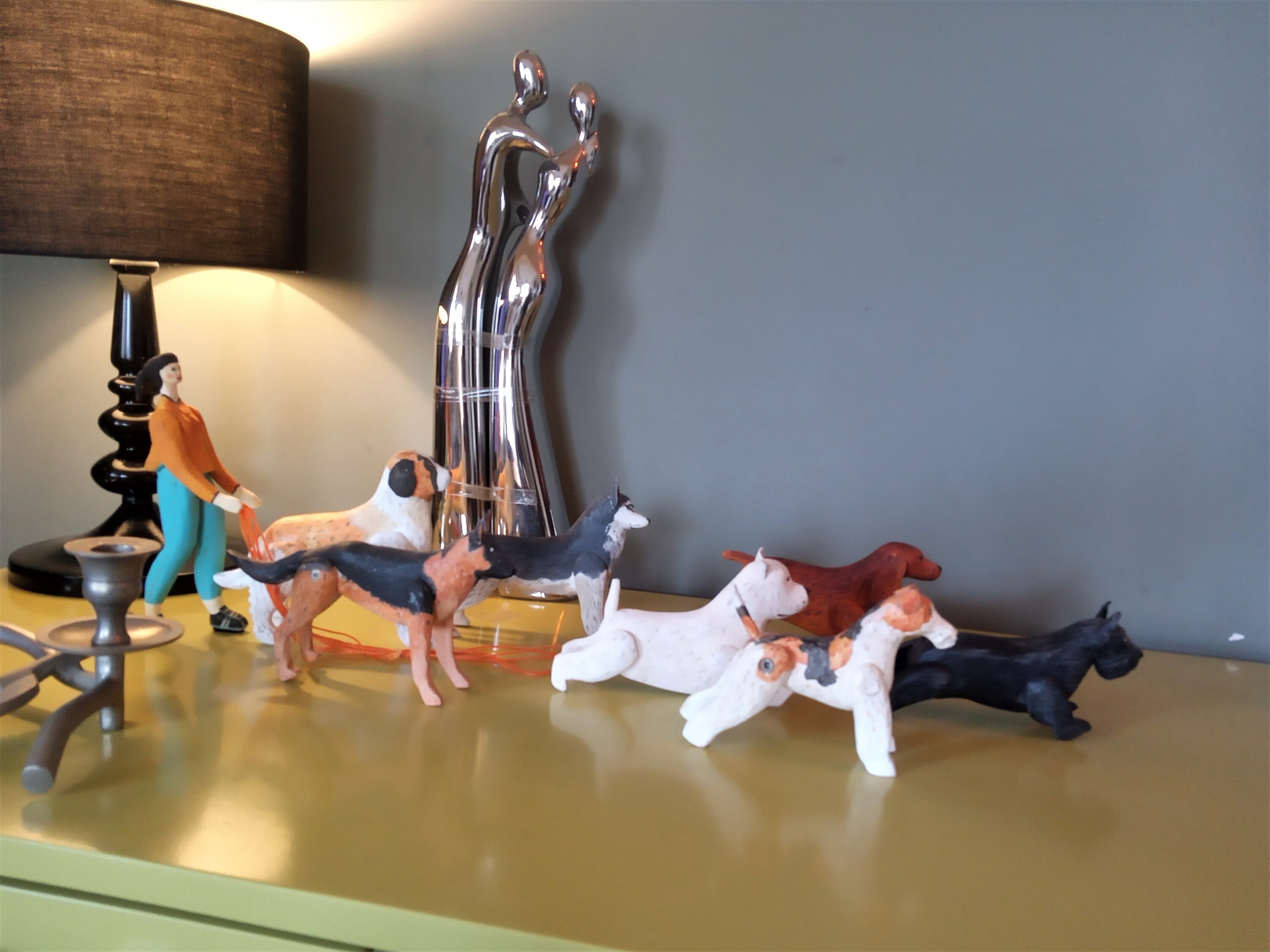 Wood Dog Figurine Set,wooden Dogs Statuette, Wood Carved Figurine, Dogs ...