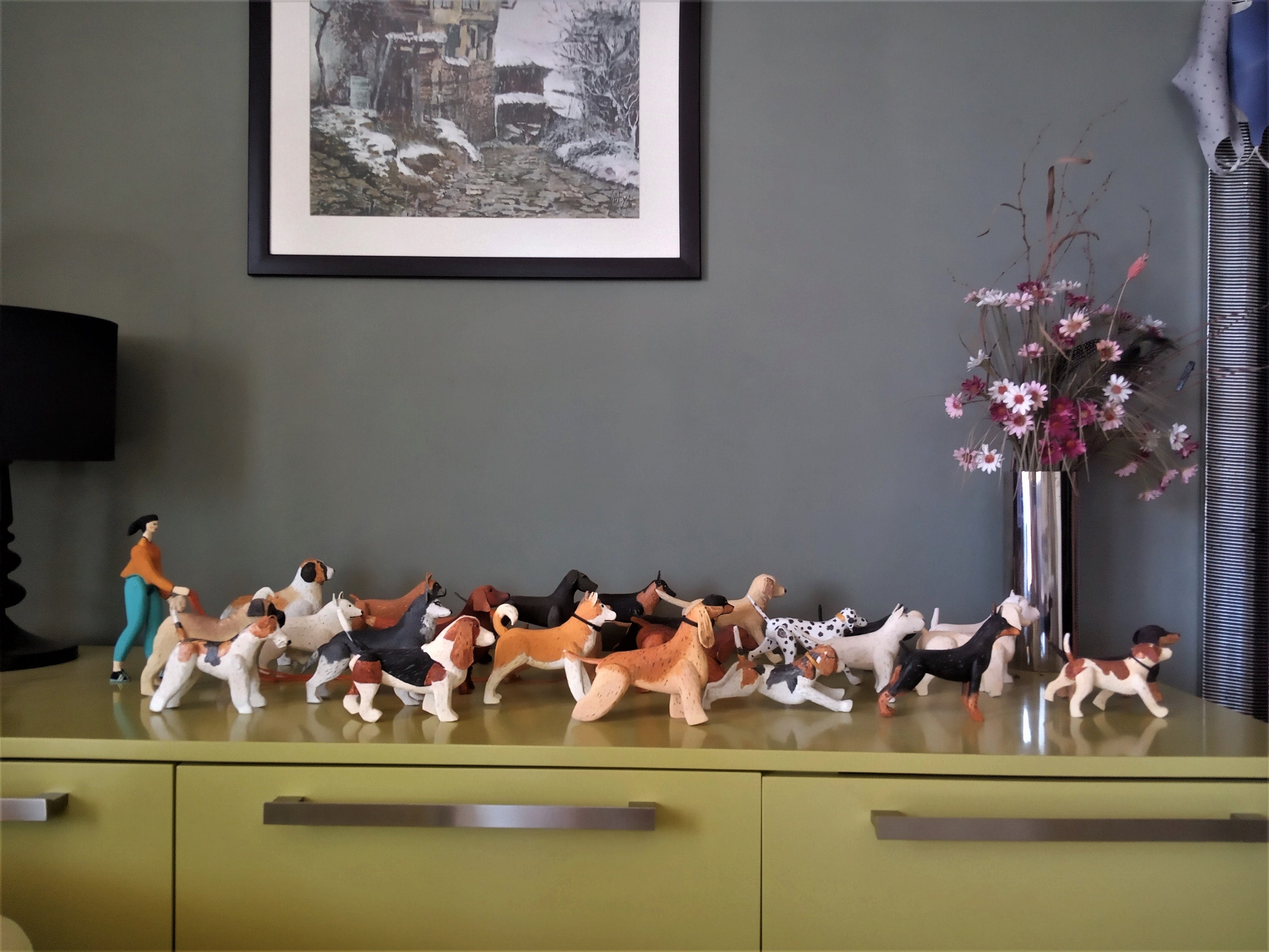 Afgan Hound,wooden Dogs Statuette, Wood Carved Figurine, Dogs Home ...