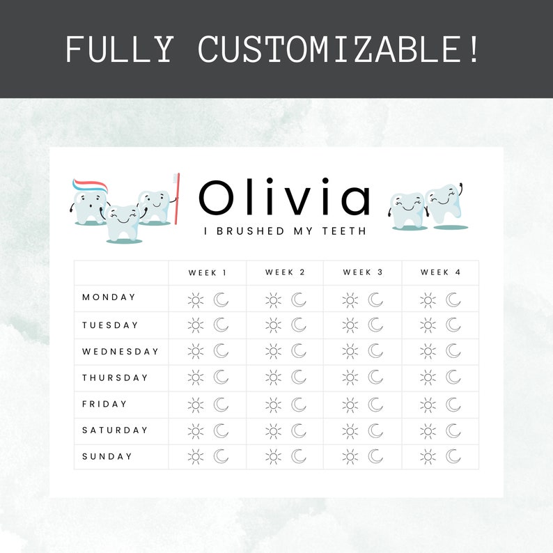 Editable Canva Teeth Brushing Chart Templates, Oral Care Progress ...