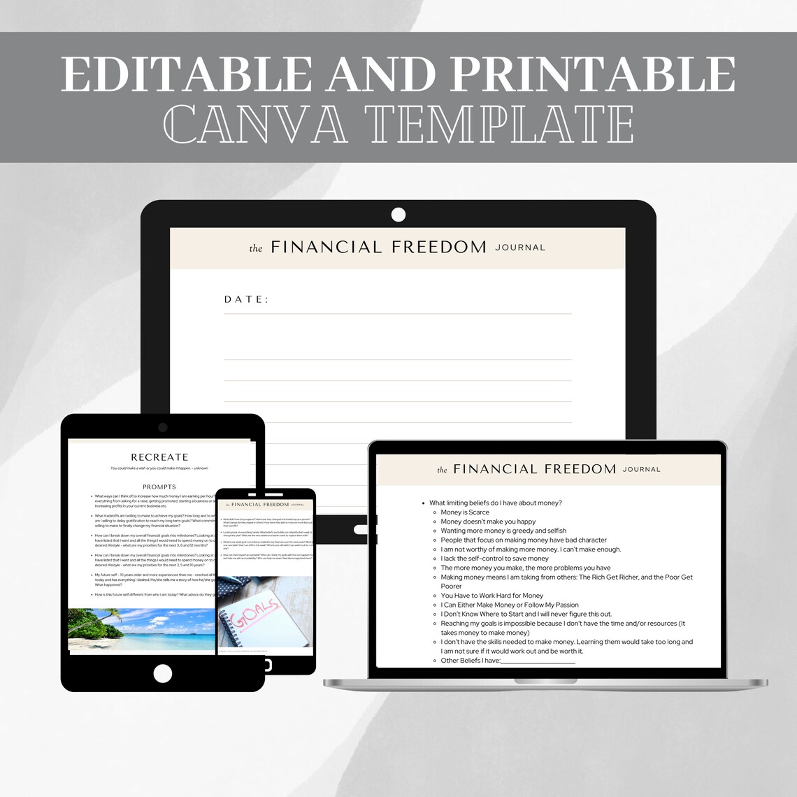 Editable Canva Financial Freedom Journal - Customizable Financial ...