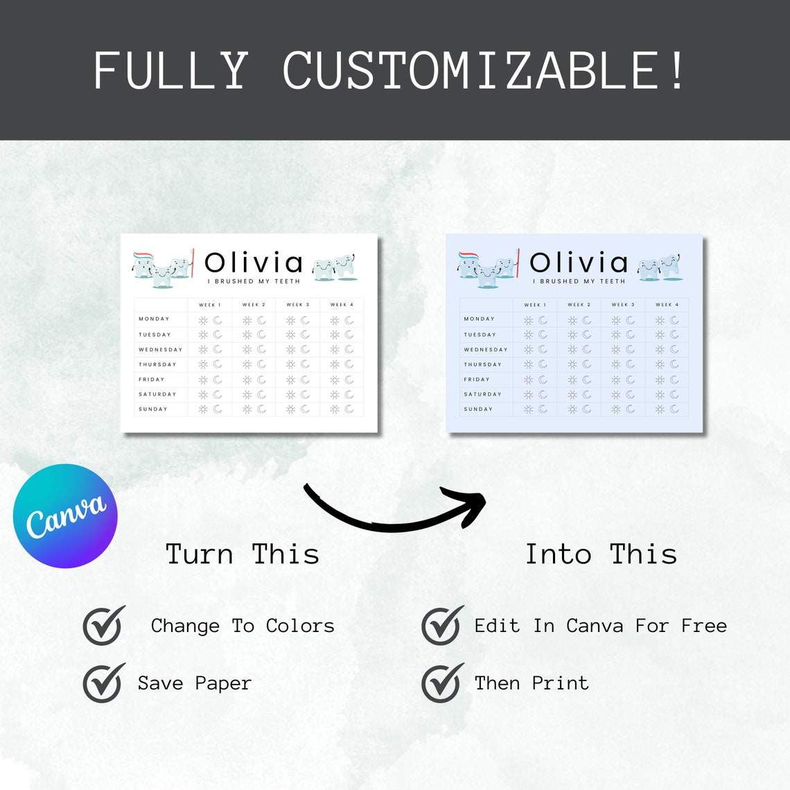 Editable Canva Teeth Brushing Chart Templates, Oral Care Progress ...