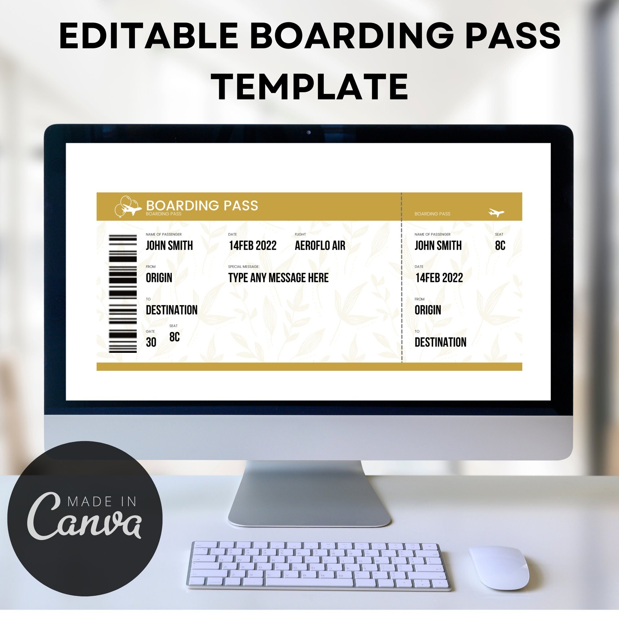 Editable Boarding Pass Template, Printable Airline Ticket, Canva ...