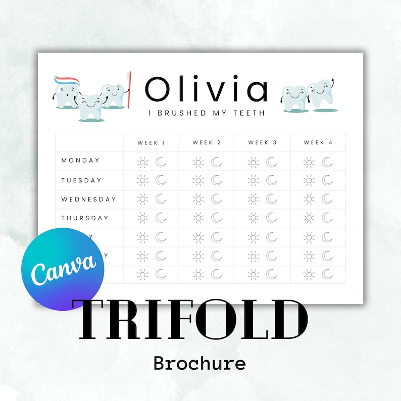 Editable Canva Teeth Brushing Chart Templates, Oral Care Progress ...