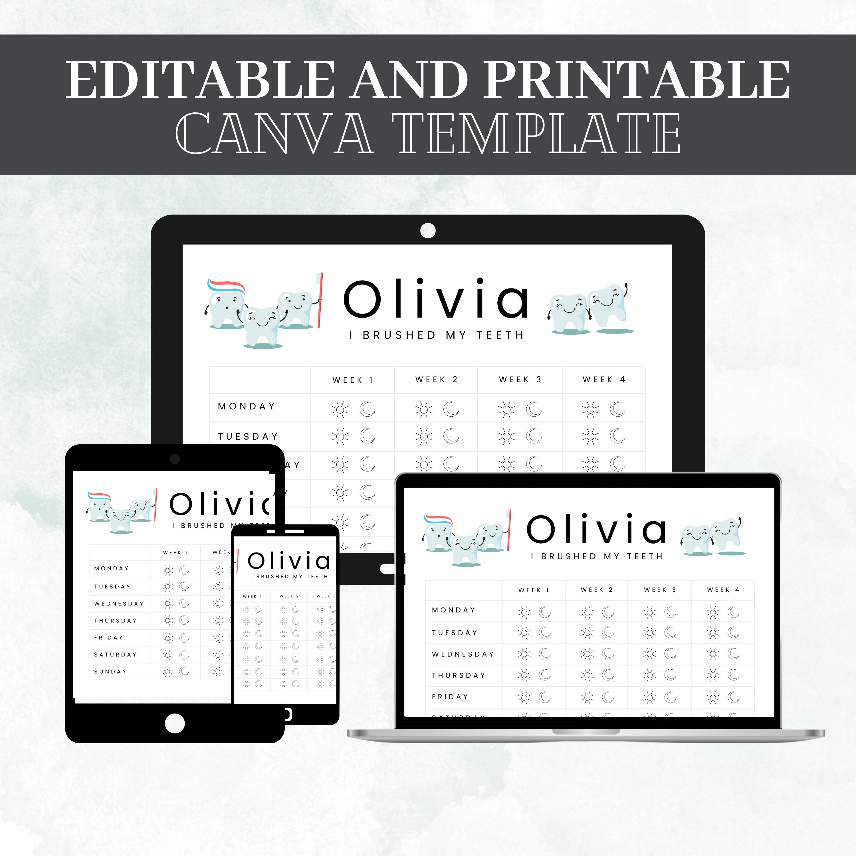 Editable Canva Teeth Brushing Chart Templates, Oral Care Progress ...
