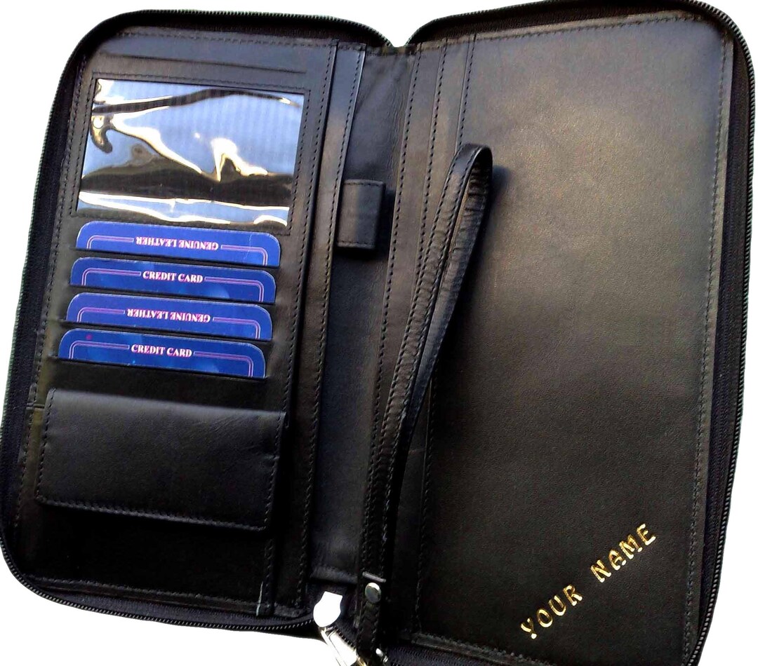 Travel Wallet Personalised ORGANISER Holder With RFID Cows Leather ...
